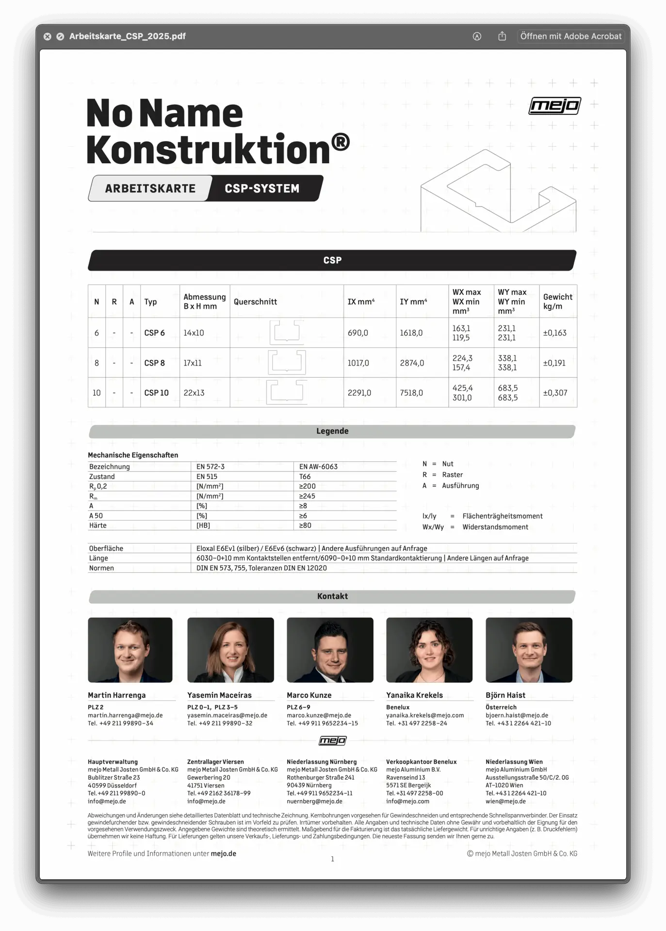 NNK® CSP Arbeitskarte - mejo Metall Josten